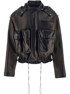FERRAGAMO Drawstring-hood Leather Jacket - Black