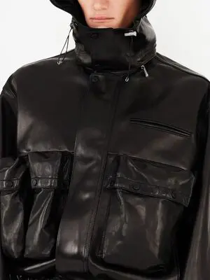 FERRAGAMO Drawstring Hood Leather Jacket