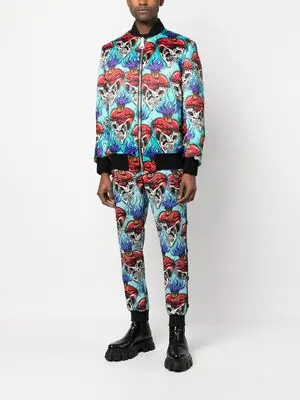 Philipp Plein Tattoo-motif Embroidered Bomber Jacket - Blue