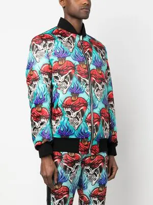 Philipp Plein Tattoo-motif Embroidered Bomber Jacket - Blue