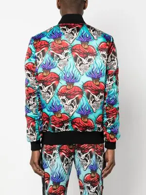 Philipp Plein Tattoo-motif Embroidered Bomber Jacket - Blue