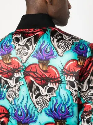 Philipp Plein Tattoo-motif Embroidered Bomber Jacket - Blue