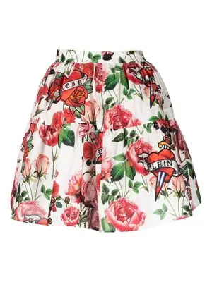 Philipp Plein Floral Pleated Mini Skirt