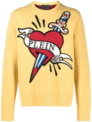 Philipp Plein Heart & Dagger Intarsia-knit Jumper - Yellow