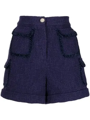 EDWARD ACHOUR PARIS Tweed Pocketed Shorts - Blue