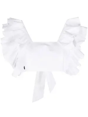 Philipp Plein Cropped Top With Ruffle Trim - White