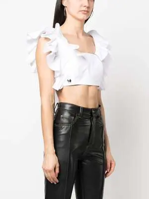 Philipp Plein Cropped Top With Ruffle Trim