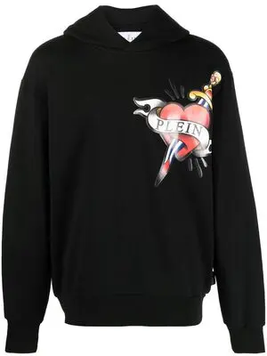 Philipp Plein Heart & Dagger Print Hoodie - Black