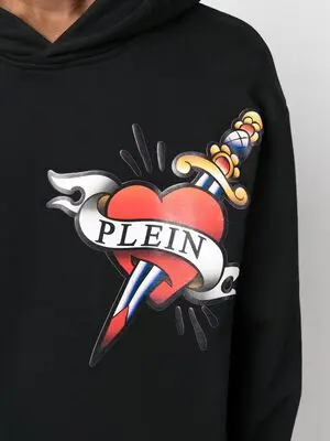 Philipp Plein Heart & Dagger Print Hoodie - Black