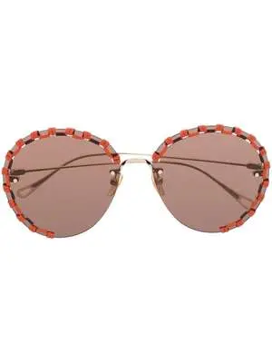 Chloé Stitching-detail Round-frame Sunglasses - Orange