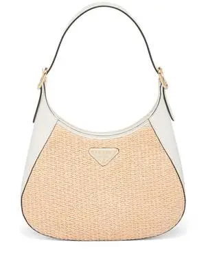 Prada Triangle-logo Woven Shoulder Bag Neutrals