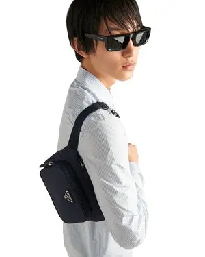 Prada Re-nylon And Saffiano Leather Shoulder Bag - Blue