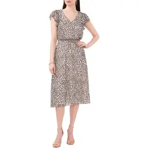 Chaus Smock Waist Animal Print Dress - Soft Ecru 105