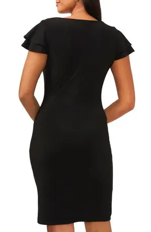 Chaus Flutter Sleeve Surplice V-neck Sheath Dress - Black