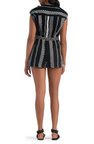 Elan Sleeveless Cotton Cover-up Romper - Black/white