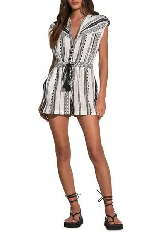 Elan Elan Sleeveless Cotton Cover-Up Romper White/ Black