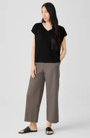 Eileen Fisher V-neck Organic Linen T-shirt - Black