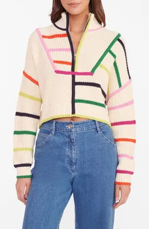 Staud STAUD Hampton Half Zip Crop Sweater Cream Rainbow Multi