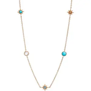 Anzie Topaz And Turquoise Station Necklace - Gold