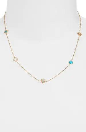 Anzie Topaz And Turquoise Station Necklace
