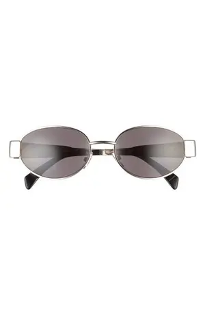 Celine CELINE Triomphe 54mm Oval Sunglasses Shiny Palladium/smoke