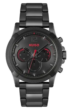 BOSS Chronograph Leather Strap Watch - Black Dial
