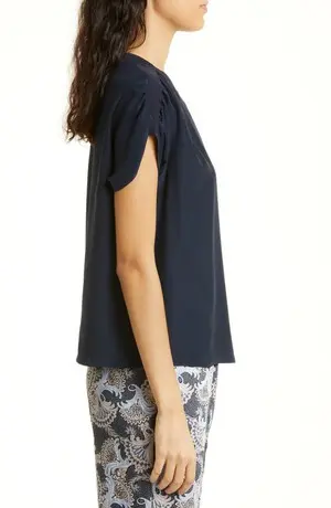 Cinq À Sept Lorainne Ruched Dolman Sleeve Silk Top - Navy