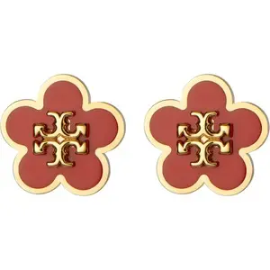 Tory Burch Forget Me Not Enamel Stud Earrings Brass/matchstick Red