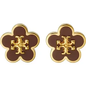Tory Burch Forget Me Not Enamel Stud Earrings Tory Gold / Burgundy