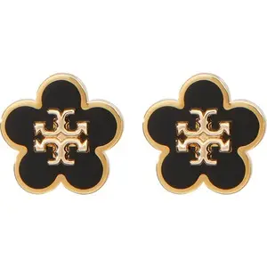 Tory Burch Forget Me Not Enamel Stud Earrings Tory Gold /black