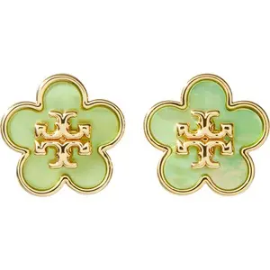 Tory Burch Forget Me Not Enamel Stud Earrings Tory Gold /green