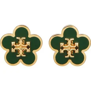Tory Burch Forget Me Not Enamel Stud Earrings - Tory Gold/dark Kale