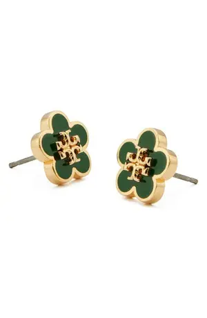 Tory Burch Forget Me Not Enamel Stud Earrings - Tory Gold/dark Kale