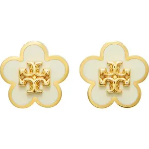 Tory Burch Forget Me Not Enamel Stud Earrings Tory Gold/new Ivory