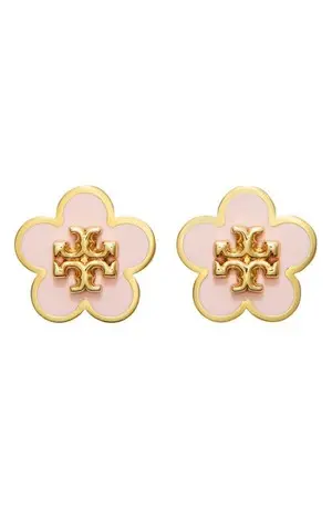 Tory Burch Forget Me Not Enamel Stud Earrings Tory Silver / Orchid Pink
