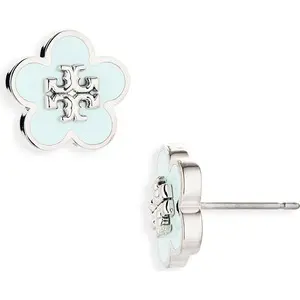 Tory Burch Forget Me Not Enamel Stud Earrings Tory Silver/light Green