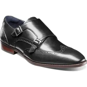 STACY ADAMS Karson Wingtip Double Monk Strap Shoe - Black