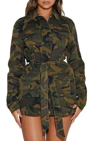 Naked Wardrobe Camo Print Oversize Belted Cargo Jacket