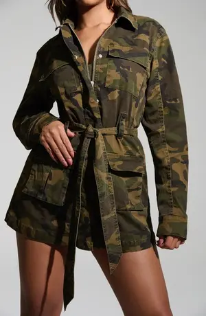 Naked Wardrobe Camo Print Oversize Belted Cargo Jacket