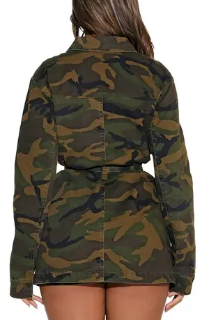 Naked Wardrobe Camo Print Oversize Belted Cargo Jacket