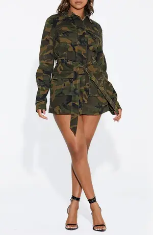 Naked Wardrobe Camo Print Oversize Belted Cargo Jacket