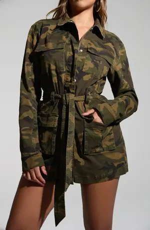 Naked Wardrobe Camo Print Oversize Belted Cargo Jacket