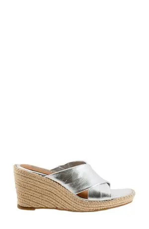 Softwalk Hastings Espadrille Platform Wedge Slide Sandal - Silver Metallic