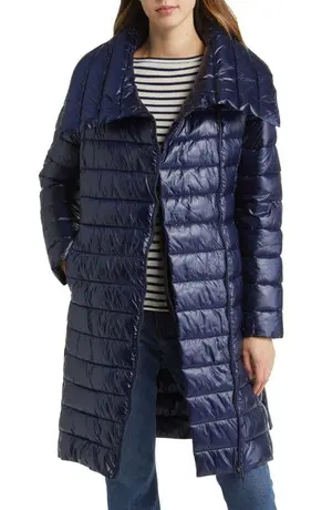 Via Spiga Asymmetrical Zip Front Puffer - Navy