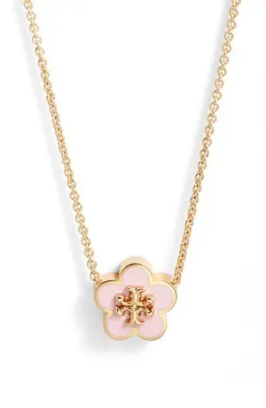 Tory Burch Forget Me Not Enamel Pendant Necklace Tory Gold / Orchid Pink