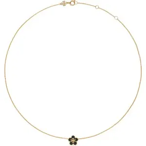 Tory Burch Forget Me Not Enamel Pendant Necklace Tory Gold/black