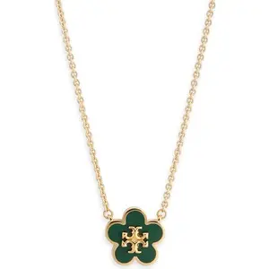 Tory Burch Forget Me Not Enamel Pendant Necklace - Tory Gold/dark Kale