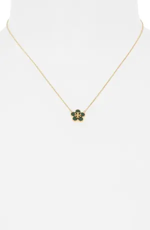 Tory Burch Forget Me Not Enamel Pendant Necklace - Tory Gold/dark Kale