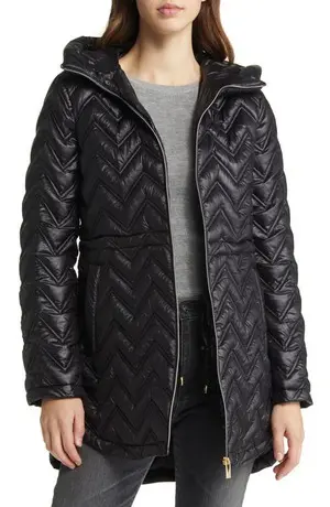 Via Spiga Zigzag Quilt Puffer Jacket - Black