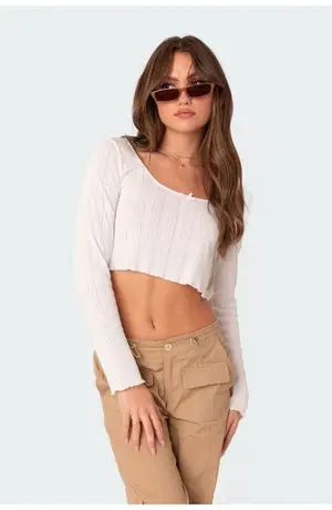 EDIKTED Pointelle Knit Crop Top